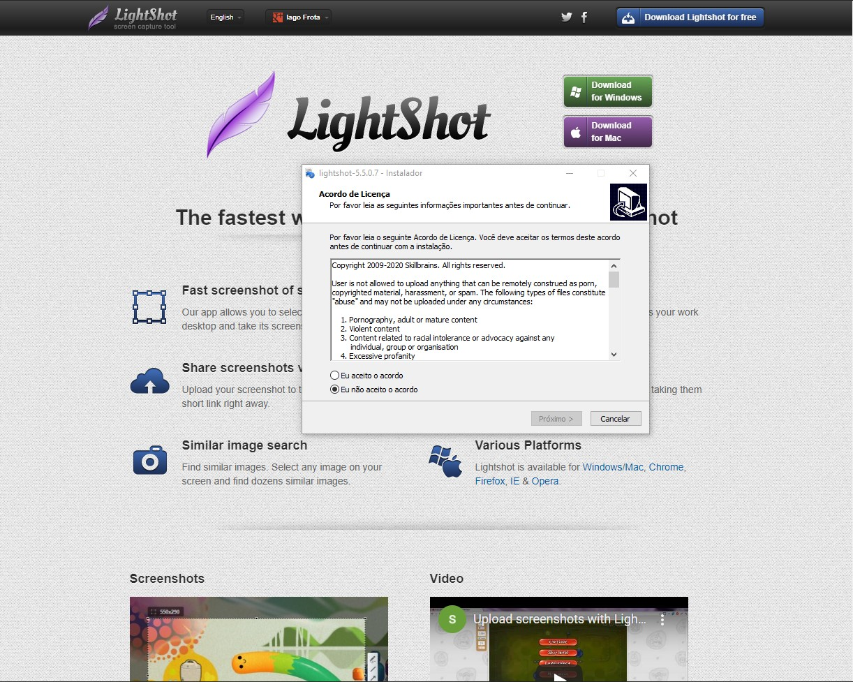 Minha ferramenta para screenshot: Lightshot - Iago Frota QA